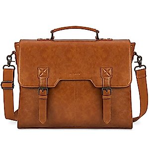 Leather Messenger Bag for Men 15.6 Inch Waterproof Laptop Briefcase Large Leather Satchel Laptop Messenger Bag Vintage Shoulder Bag Office Travel Business Computer Bag Brown