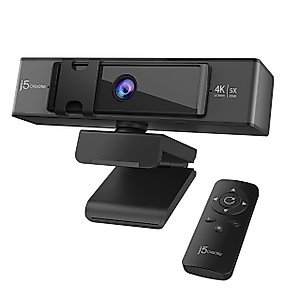 j5create 4K Ultra HD Webcam with 5X Digital Zoom Privacy Cover Low Light Enhancement Dual High-Fidelity Microphones Remote Control USB-C|for Video Conferencing/Online Classes/Live Streaming (JVCU435)