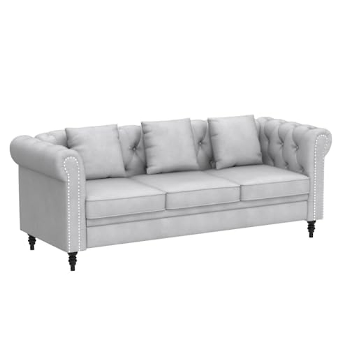 kinmars Chesterfield Sofa Velvet,3 Seater Couch Furniture,Couches for Living Room with Deep Button Tufting,Large Sofa with Rolled Arms (Grey)
