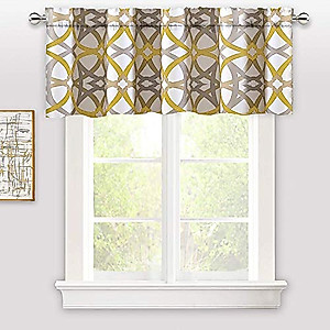 DriftAway Alexander Spiral Geo Trellis Pattern Window Curtain Valance Rod Pocket 52 Inch by 18 Inch Plus 2 Inch Header Yellow and Gray 1 Pack