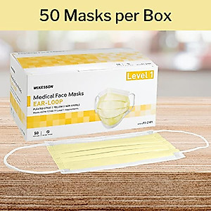 McKesson Medical Face Masks, Level 1 - Pleated with Ear Loops, Non-Sterile, Yellow - One Size Fits Most Adults, 7 in x 3.75 in, 50 Count, 1 Pack
