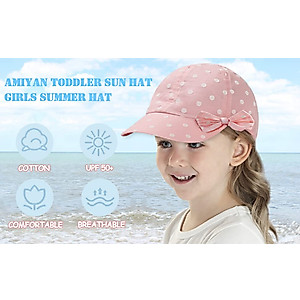 AMIYAN Toddler Sun Hat Girls Summer Cap Polka Dot Bow-tie Beach Hat Baseball Caps UPF 50+ UV Protection