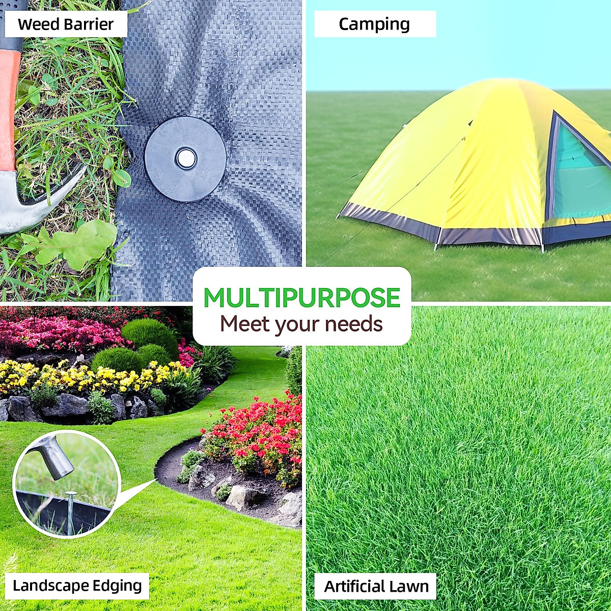 EISENSP 50 Pack Landscape Stakes with Gasket Caps - 6.3 Inch Heavy-Duty Galvanized Steel Garden Landscape Fabric Pins are Used to Fixing Weed Barrier, Artificial Lawn, Patio Rug, Etc