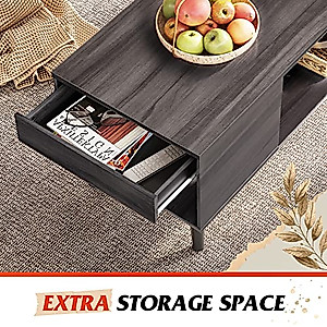 WLIVE Coffee Table for Living Room,Small Coffee Table with Storage,Mid-Century Modern Wood Table with 1 Drawer,Home,Grey.