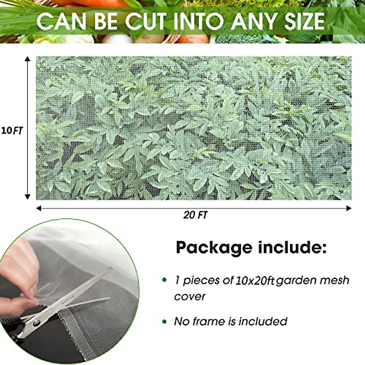 Unves 10'x20' Garden Netting, Mosquito Netting Plant Covers Insect Bird Netting Protection Netting for Vegetable Fruits, Mesh Netting Pest Barrier Protect Garden Plant from Birds Bugs
