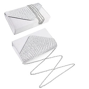 Jubileens Ladies Large Evening Satin Bridal Diamante Ladies Clutch Bag Party Prom Envelope (Silver) Small