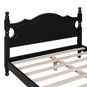 Harper & Bright Designs Full Size Platform Bed with Headboard, Retro Style Full Size Bed Frame, Full Wood Bed Frame with Slat Support for Bedroom, No Box Spring Needed (Black)
