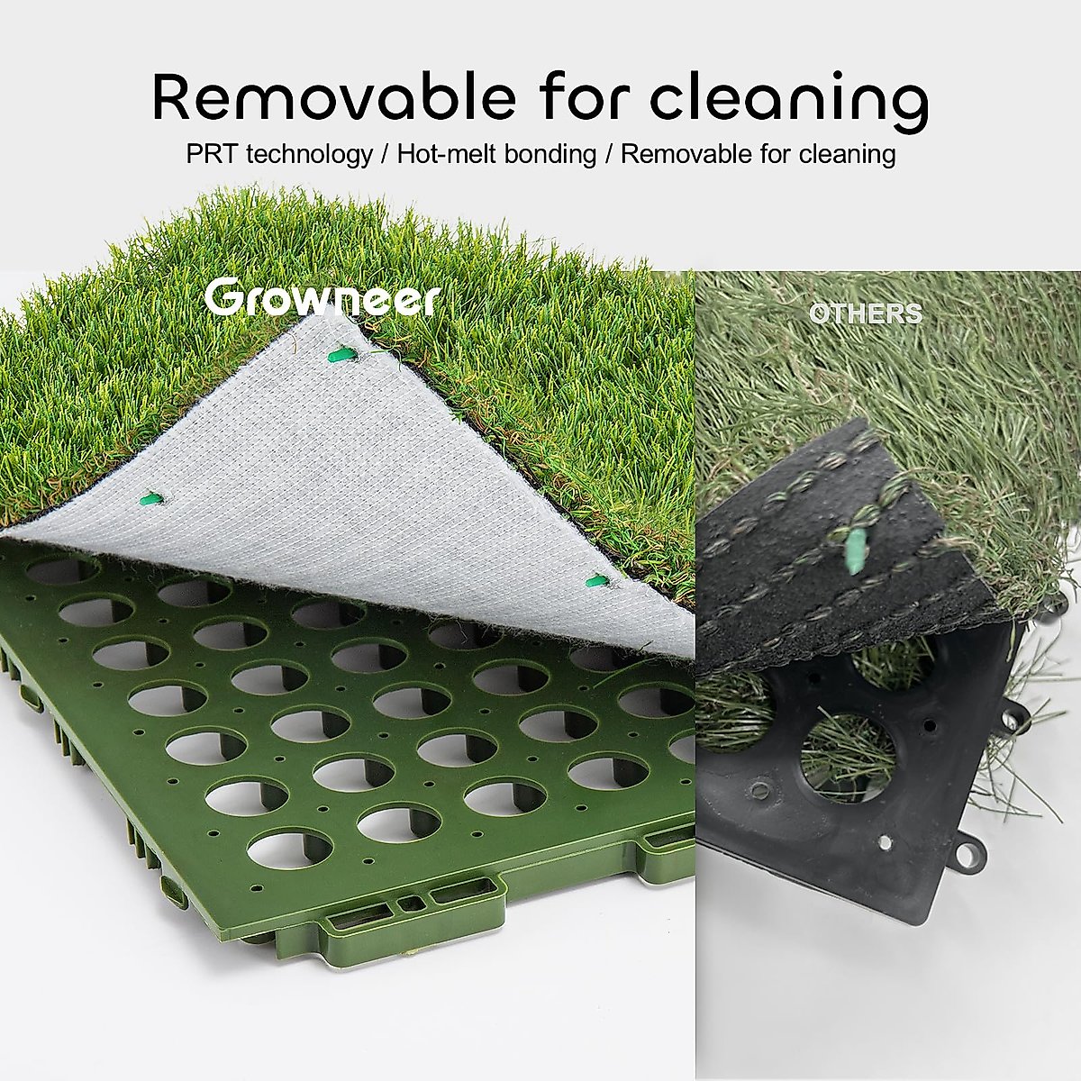 GROWNEER 1.57" H Interlocking Artificial Grass Tiles, 12" x 12" 6 Pcs Fake Grass Deck Turf Tiles with Upgrade Interlocking System Self-draining for Pet Indoor/Outdoor, Backyard, Patio