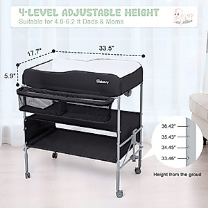 Babevy Portable Baby Changing Table, Foldable Changing Table Dresser Changing Station for Infant, Waterproof Diaper Changing Table Pad Topper, Mobile Nursery Organizer for Newborn Essentials, Black