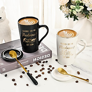 Maustic Godparents Proposal Gift, Quieres Ser Mi Padrino Madrina Est 2024 Mugs Set, Will You be My Godparents Gifts in Spanish, Padrinos De Bautizo Propuesta Gifts, Black & White 14 Oz