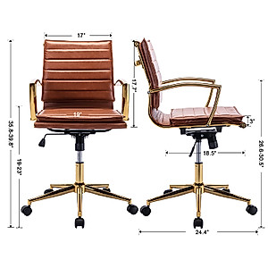 EALSON Modern Leather Office Chair Comfortable Home Office Desk Chair with Wheels and Arms Gold Base Conference Chair Ergonomic Computer Task Chair Adjustable Swivel Chair, Brown
