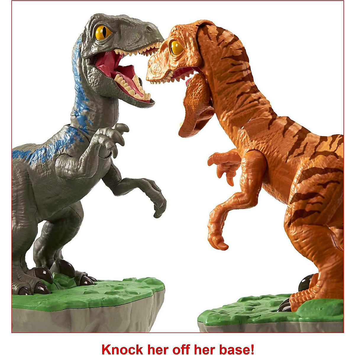 Mattel Games Rock 'Em Sock 'Em Raptors Jurassic World Domination Kids Game Fighting Raptors with Blue vs Atrociraptor