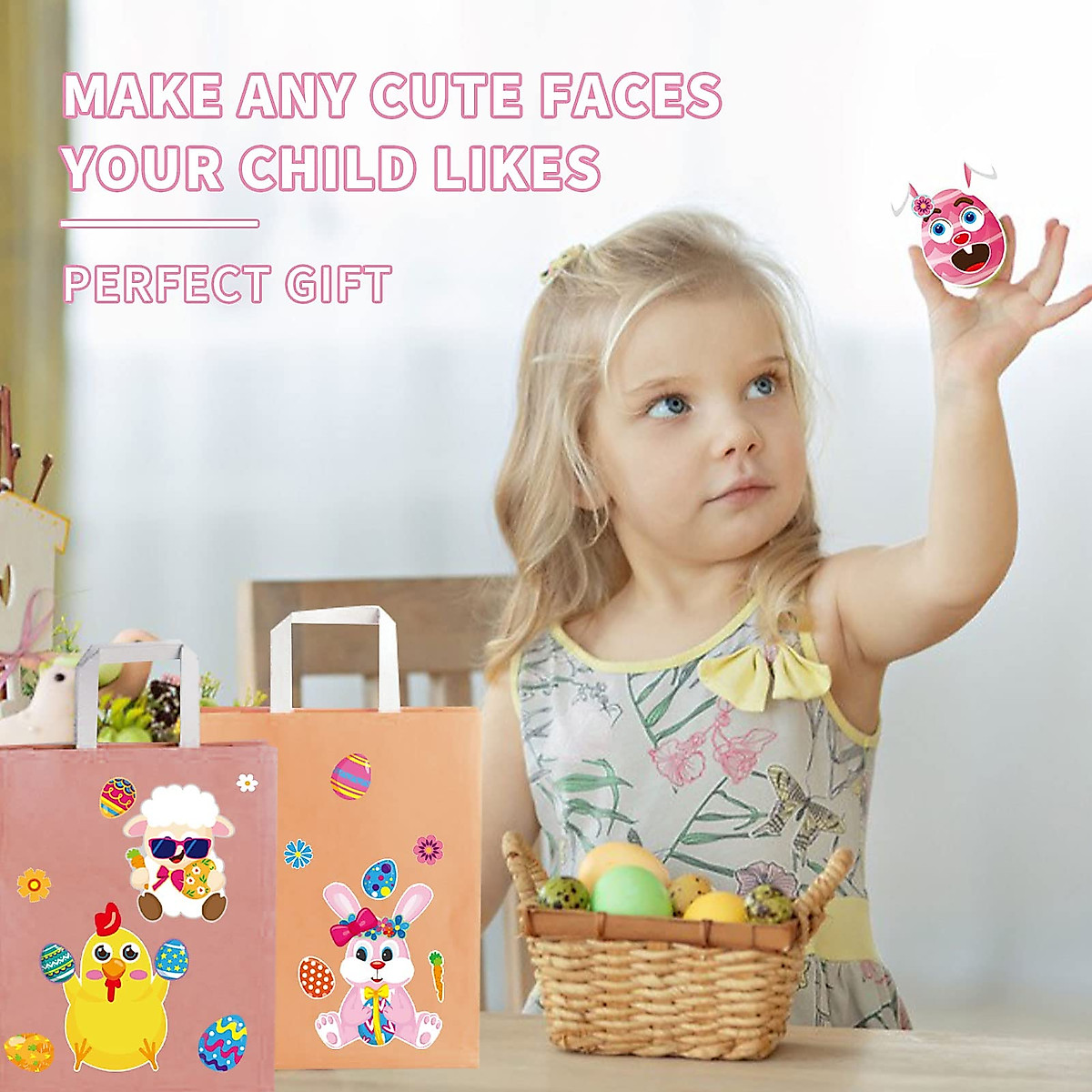 GonLei 24pcs Easter Stickers for Kid, Make-a-face Easter Stickers for Child Easter Egg Farm Animal Rabbit Chicks Sheeps DIY Sticker for Crafts Family Schools Classroom Activities Party Favor Supplies