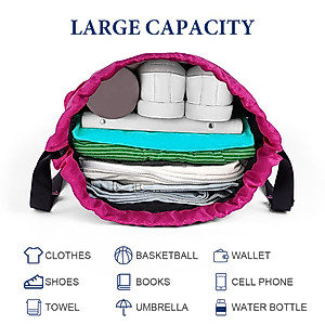 Aucuu Drawstring Backpack, Waterproof Sports Backpack, Large Sports Gym Bag With Shoe Compartment and Water Bottle Mesh Pockets, for Sports Beach Holidays Swimming Travel (Rose Red)