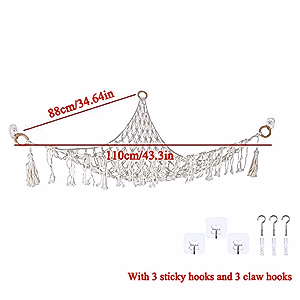 Storage Hammock Stuffed Toy Organizer, Plush Animals Fruit Vegetable Holder, Boho Wall Sling Corner Cotton Rope Hand-woven Mesh Net Bag, Stuff Display Easily (Medium)