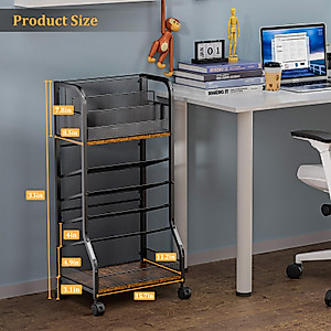 Rolling File Cart 6 Tier File Organizer Cart,Wood and Mesh Design with Detachable Wheels Removable Trays,Rolling Office Cart Homeschool Organization,Paper Organizer Desk Beside Mobile Bookshelf