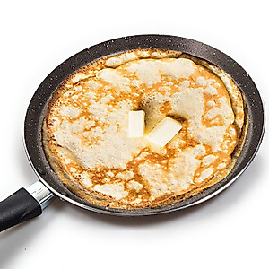 moonwood Crepe Pan, Free Nonstick Coating - Made in Europe MarbleTech Great for Crepes, Omelets, Eggs, Pancake - Dishwasher Safe 10.23 Flat - With Wooden Crepe Spreader and Spatula Set