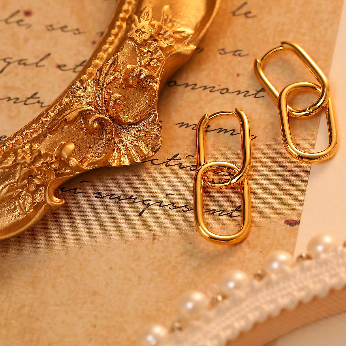 MRSXIA Huggie Earrings for Women Gold Hoop Cable Link Chain U-shape Dangle Drop 18K Gold Filled Small Simple Delicate Hypoallergenic Ear Jewelry