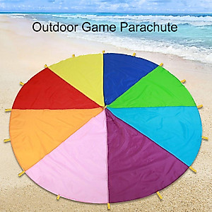 Kids Parachute Giant Multicolored Kids Play Parachute Canopy with 16 Handles Indoor & Outdoor Games and Exercise Toy Promote Teamwork Fitness Social Bonding(3.6m/142in)