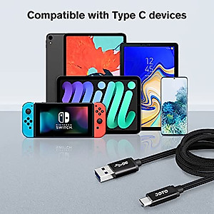 JOTO Type C Cable Extra Long 10ft, USB-C 3.1 Type-C to USB 3.0 Type A Charging Data Cable Heavy Duty Nylon Braided for iPad Pro 12.9/11 Galaxy Ultra S20+ S10 S9 Note 10 9 Tab S4 Nintendo Switch -Black