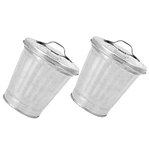 jojofuny Mini Iron Trash Can, Galvanized, As Shown