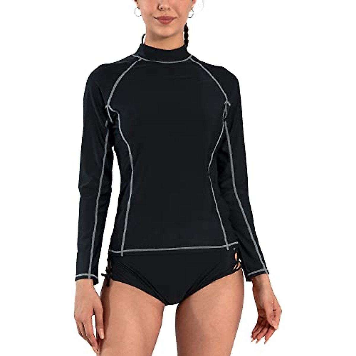 Actleis Women's Long Sleeve Rash Guard UPF50+ UV Sun Protection Quick Dry Swimming Surfing Shirts M Black