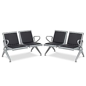 JSUN7 4-Seat Office Waiting Room Chairs - PU Leather Reception Bench, Guest Chairs Airport Seating with Armrests for Hospital Bank Salon Barber Hall Room Conference, Set of 2, Black