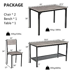 Giantex Dining Table Set for 4, Kitchen Table with Bench and Chairs, Industrial Gathering Bench Dining Set W/Metal Frame & Storage Rack, Dinette Set, Modern Functional Desk Set (Black Oak)