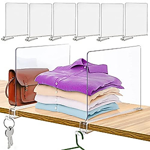 Clear Acrylic Shelf Dividers – Pack of 06 (30x3x23.5cm) - Shelf Organizer for Closet with Hook for Hanging Anything Shelf Divider for Organizing Clothes, Books, Towels and Hats