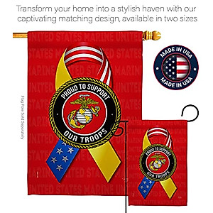Breeze Decor Support Marine Troops Garden House Flag Set Armed Forces Corps USMC Semper Fi United State American Military Veteran Retire Official Banner Small Yard Gift Double-Sided, Made in USA