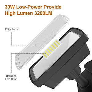LEPOWER LED Security Lights Motion Sensor Light Outdoor, 30W 3200LM Motion Security Light, 5500K, IP65 Waterproof, 2 Head Motion Detector Flood Light for Garage, Yard, Porch, Black (Not Solar Powered)