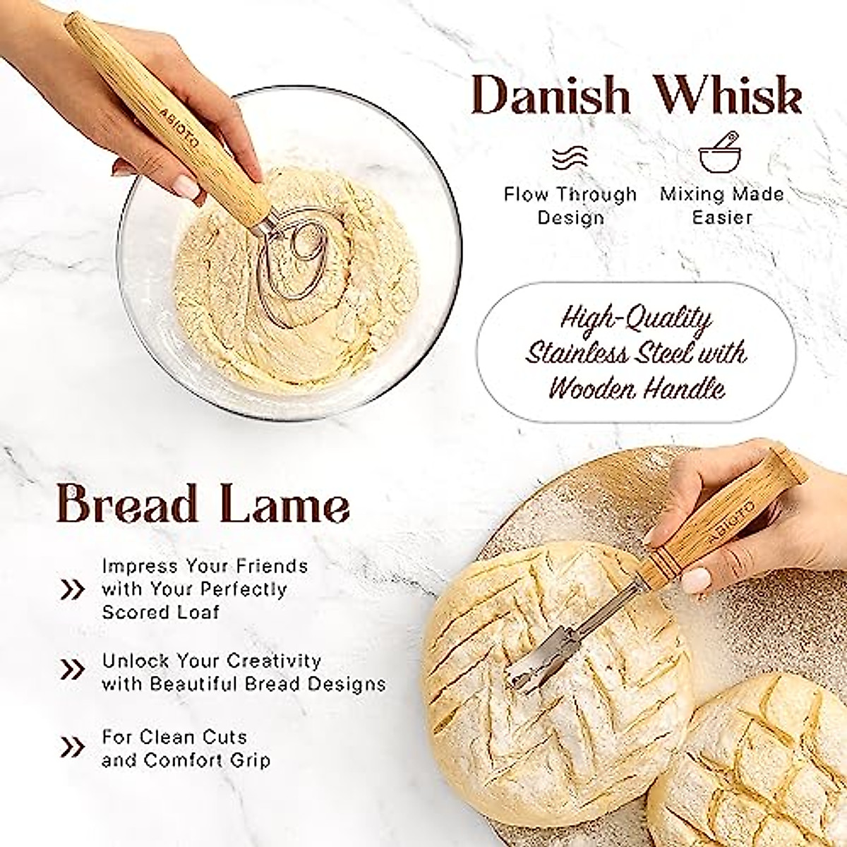 Sourdough Bread Baking Supplies and Proofing Baskets, A Complete Bread Making Kit Including 10" Round & 11" Oval Rattan Bannetons, Bread Lame, Bowl & Dough Scrapers, Danish Whisk and Linen Liners
