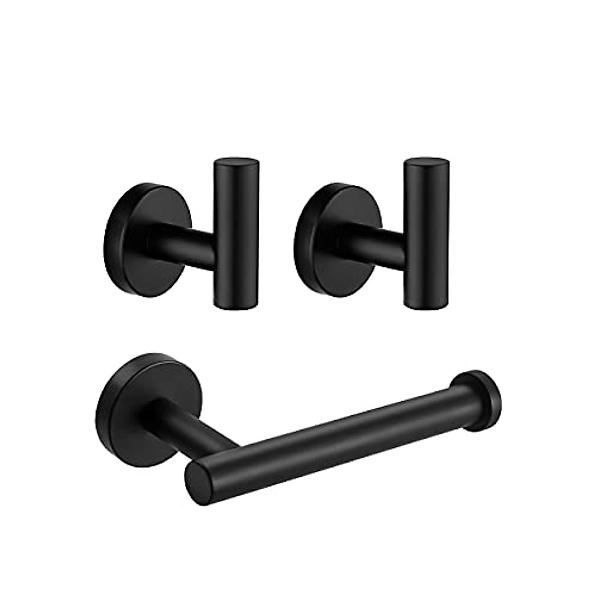 Matte Black Bathroom Hardware Set 3 Pieces SUS304 Stainless Steel Round Wall Mounted Set Including Toilet Paper Holder, Robe Towel Hooks,Bathroom Accessories Kit