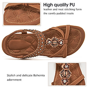 Alicegana Womens Sandals Shoes Comfort Walking with Non Slip on Casual Summer Beach Shoes Dress Ankle Elastic Jeweled Bohemian Flats