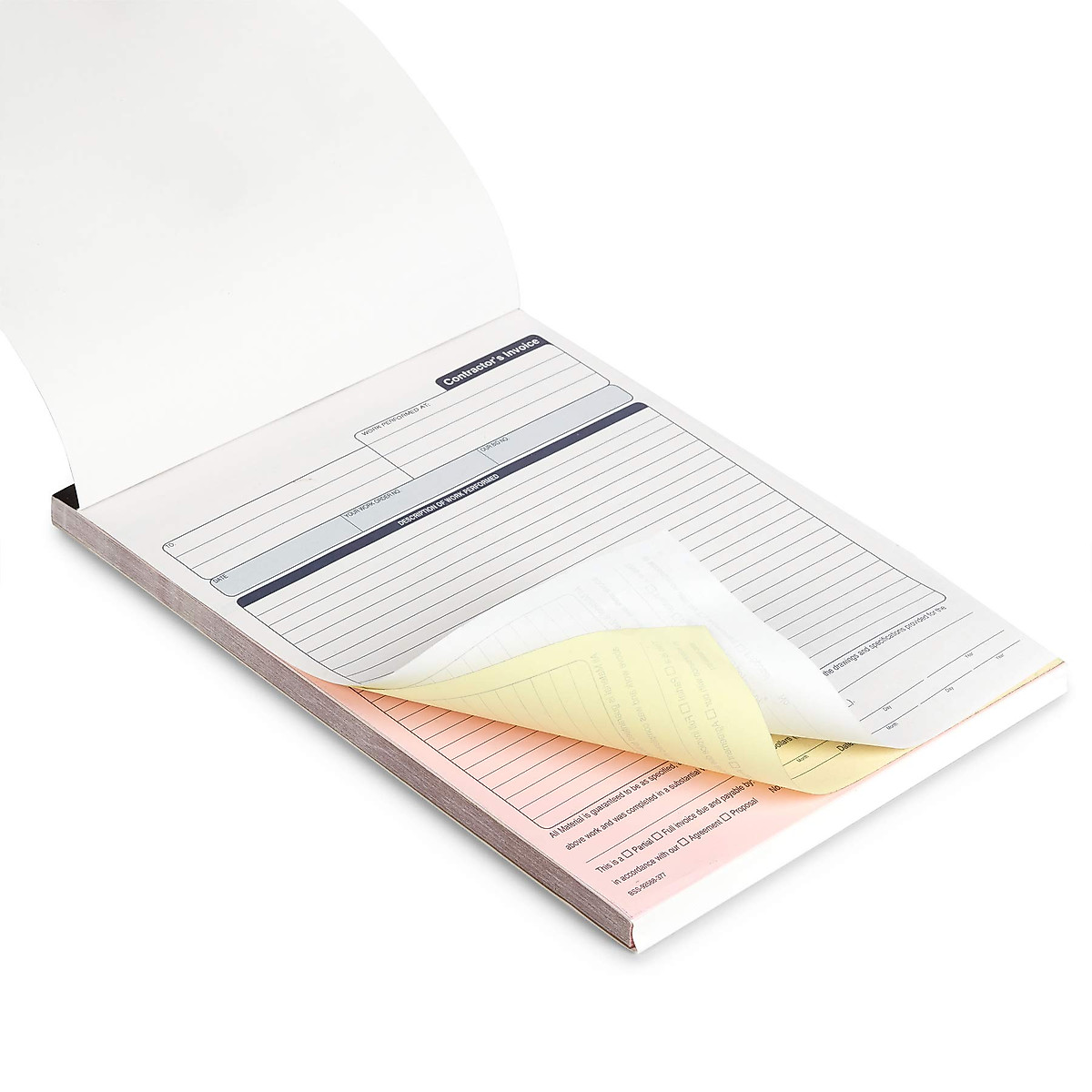 Blue Summit Supplies Contractors Invoice Book, 3 Part Carbonless Forms with White, Yellow, and Pink Copies, Work Order Receipt Book with Blank Invoice Sheets, 8-3/8 x 11-5/8 inch, 50 Pack