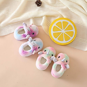 Ainikas Boys Girls Plush House Slippers Toddler Liitle Kids Warm Fluffy Fuzzy Slippers Nonslip Winter Slippers, Purple-01, 12-13 Little Kid