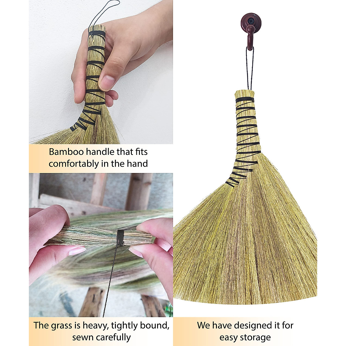 Small Whisk Broom,Handmade Turkey Wing Whisk Broom 12" for Cleaning,Sturdy Soft Brush,Bristle Design Cleans Dust Dirt & Debris Brush Head/Perfect for Indoor Outdoor and Car