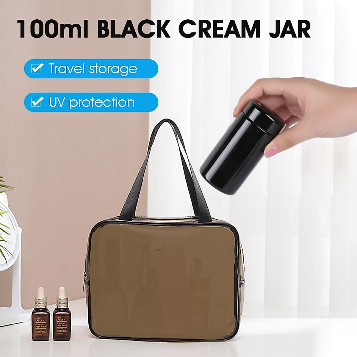 3 Pack 100ml Black Airtight Wide Mouth Ultraviolet Glass Jar,Reusable 100g Food Glass Bottle for Craft, Wax, Cosmetics, Coffee,oil Storage (B 3pcs 100ml)