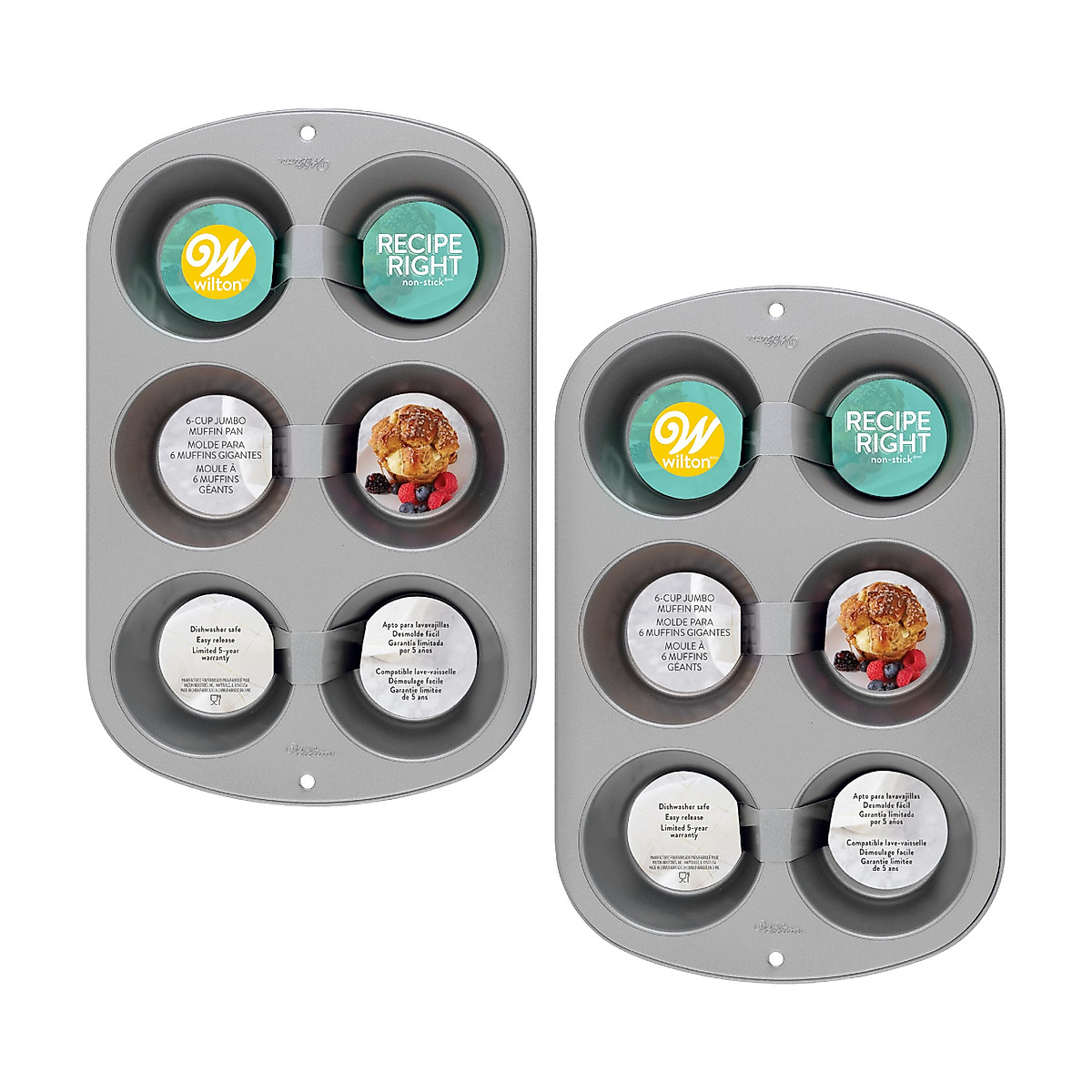 Wilton Recipe Right Non-Stick 6 Cup Jumbo Muffin Pan, 2 count (Pack of 1)