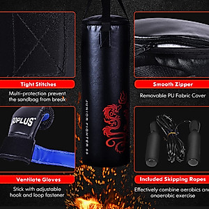 Goplus Punching Bag Set with Gloves, 22LBS/ 40LBS Filled Kick Boxing Bag, Rucksack, Jump Rope, Firm Hook, Heavy Bag for Kids Youth Adults MMA Training, Muay Thai, Krav MAGA, Taekwondo, Karate