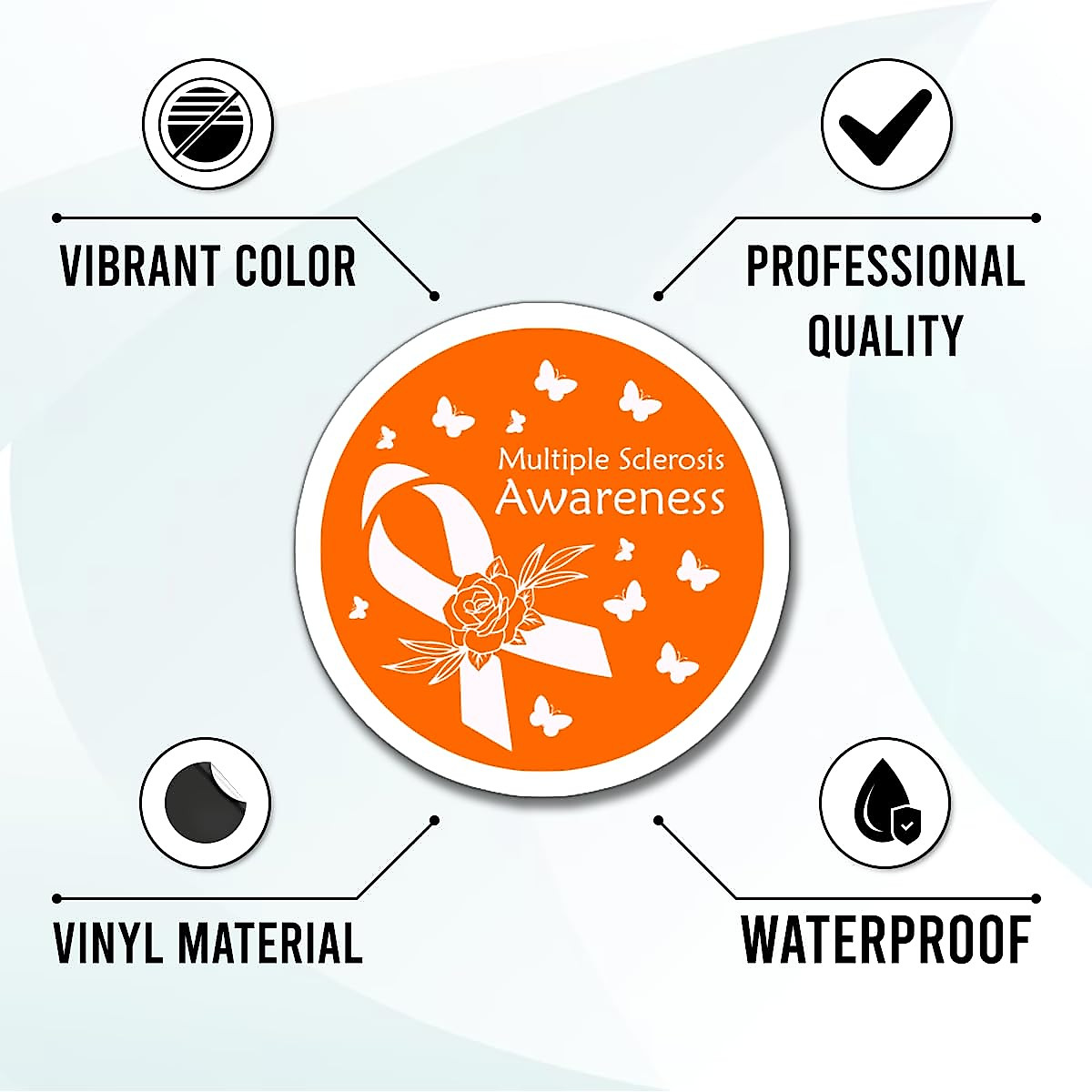 50 Pack Pcs Multiple Sclerosis Awareness Orange Ribbon Stickers for Water Bottles Waterproof Vinyl Laptop Luggage Inspirational Sticker Packs Teens Adults Aesthetic Small Decals