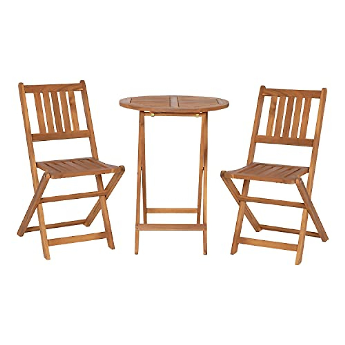 Flash Furniture Martindale 3 Piece Folding Patio Bistro Set - Natural Finish Acacia Wood - Indoor/Outdoor Round Table - 2 Chairs - Slatted Tabletop, Back and Seat