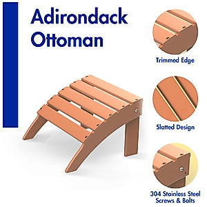 BRIOPAWS Folding Adirondack Ottoman, HDPE Adirondack Chair Footrest Weather Resistant, Plastic Outdoor Footstool for Patio Backyard Poolside Porch Deck Lawn Indoor, Apricot, 19.7W x 18.5L x 13H Inch