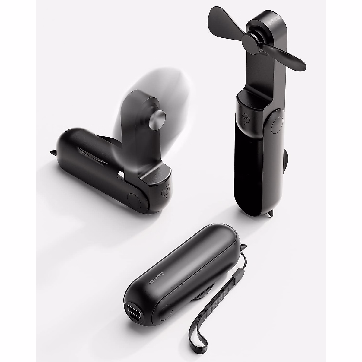 Gaiatop Portable Handheld Fan, Mini Rechargeable Folding Fans with Power Bank USB Battery Operated, Small Pocket Design for Eyelash Girls Women Travel Outdoor Black