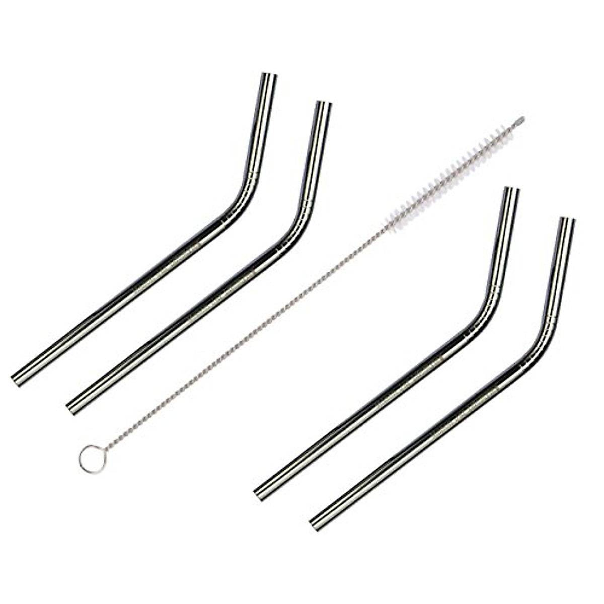 Short Thin Bent Stainless Steel Straws for Cocktail Glasses, Small Cups, or Half Pint Mason Jars (4 Pack + Cleaning Brush + Cloth Bag)