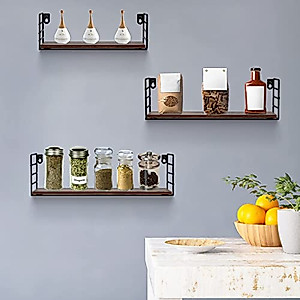 Amazon Brand – Pinzon Rustic Floating Shelves Wall Mounted, Wall Storage Shelf for Living Room Kitchen Office, Brown (Set of 3)
