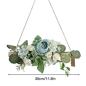 WUHNGD Artificial Spring Wreaths,Spring Decor Handmade Floral Swag,11.8Inch Peony Swag,Decorative Swag with Rose Hydrangeas Eucalyptus Leaves for Home Room Garden Lintel Wedding Party Decor