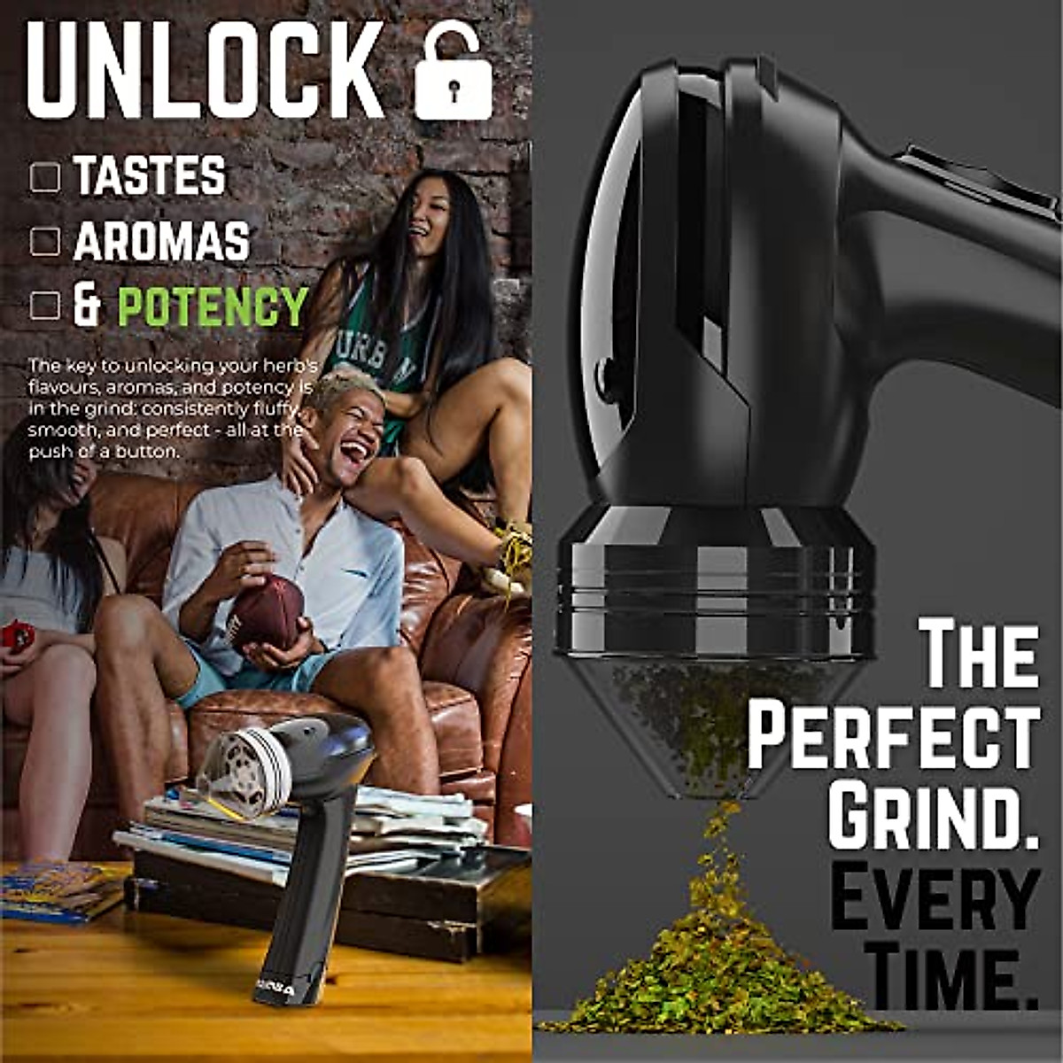 Mamba 1g 50mm Electric Herb Grinder. 6V Battery Powered One-Handed Mill. Easy Press Two-Direction Rocker Switch for Fluffy Product Grinding