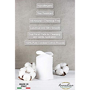AnnaLisa 100% Pure Combed Cotton Rounds 3 Packs of 80 Hypoallergenic & Absorbing Cotton Pads for Face/Makeup/Nail Polish Removal |240-Piece Italian Round Facial Cleansing|