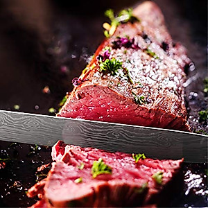 GRANDTIES Damascus Style Slicing Carving Knife - 10 Inch Full Tang High Carbon German Stainless Steel Brisket Kitchen Knives - Long Slicer & Carver - Ergonomic Pakkawood Handle - With Gift Box